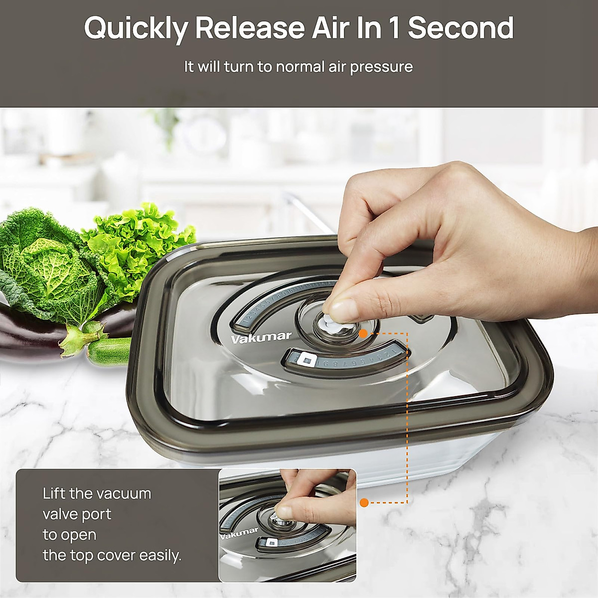 Vakumar 2PCS Vacuum Seal Food Storage Containers Vacuum Sealer containers Fresh Save & Keep the Flavor, Square, BPA-Free, Leak Proof, Lid with Lock - Dishwasher, Freezer & Microwave Safe