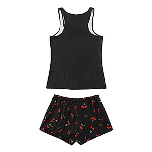 Floerns Women's Cute Sleeveless Tank Top and Shorts Sleepwear Pajama Set Black S
