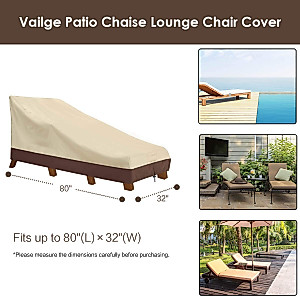 Vailge Waterproof Patio Chaise Lounge Cover, 600D Heavy Duty Outdoor Lounge Chair Covers,UV Resistant Patio Furniture Covers,2 Pack-Medium,Beige & Brown