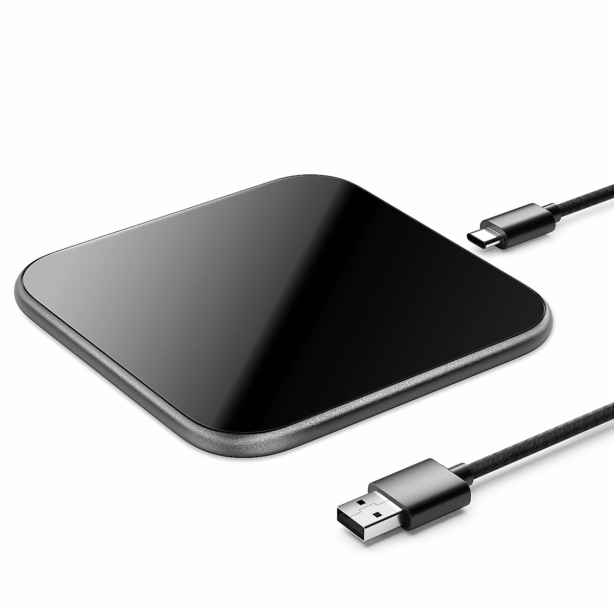 POWERCELL Wireless Charging Pad for iPhone 15 | 15W EPP Fast Charge Ready | Square Shaped Glass Top Aluminum Shell | USB to USBC Cable | Compatible with All Qi-Certified Devices | NO Power Adapter