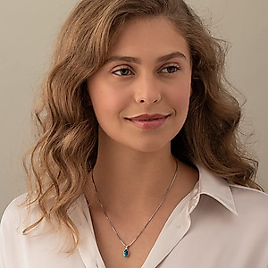 PEORA London Blue Topaz with Diamond Pendant for Women 14K White Gold, Natural Gemstone Birthstone Teardrop Solitaire, Pear Shape, 10x7mm, 2 Carats total