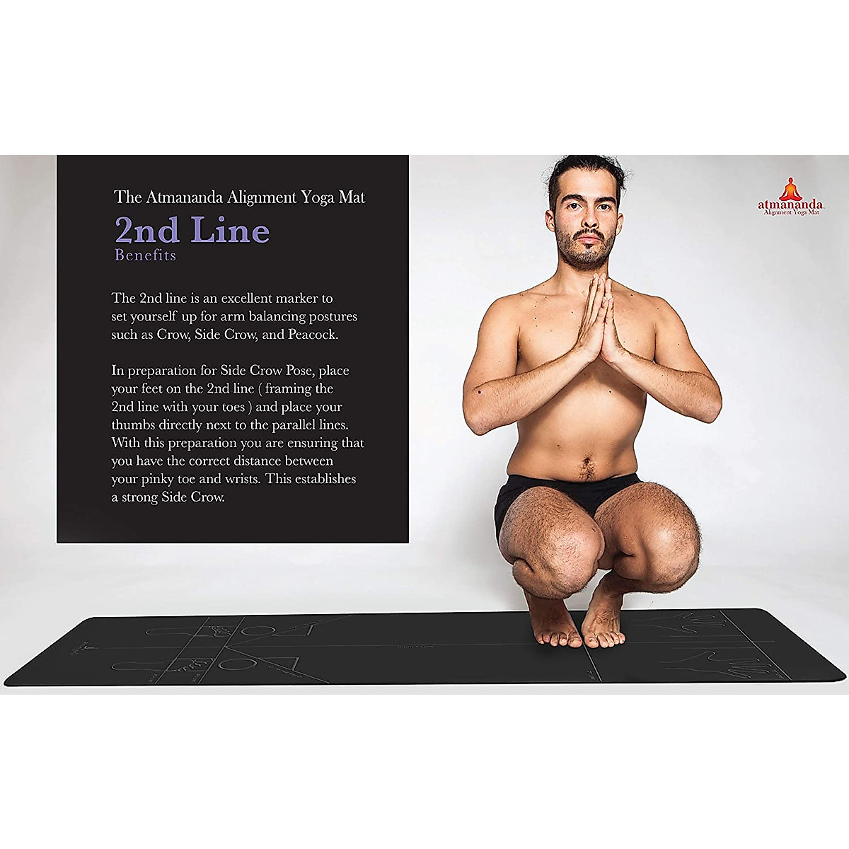 Atmananda Black Yoga Mat, Premium Natural Rubber Top, Educational Alignment Lines, Good for all Yoga Styles, Lightweight, Designed to Help Protect Your Joints (Large (5'7" & above), Bronze)