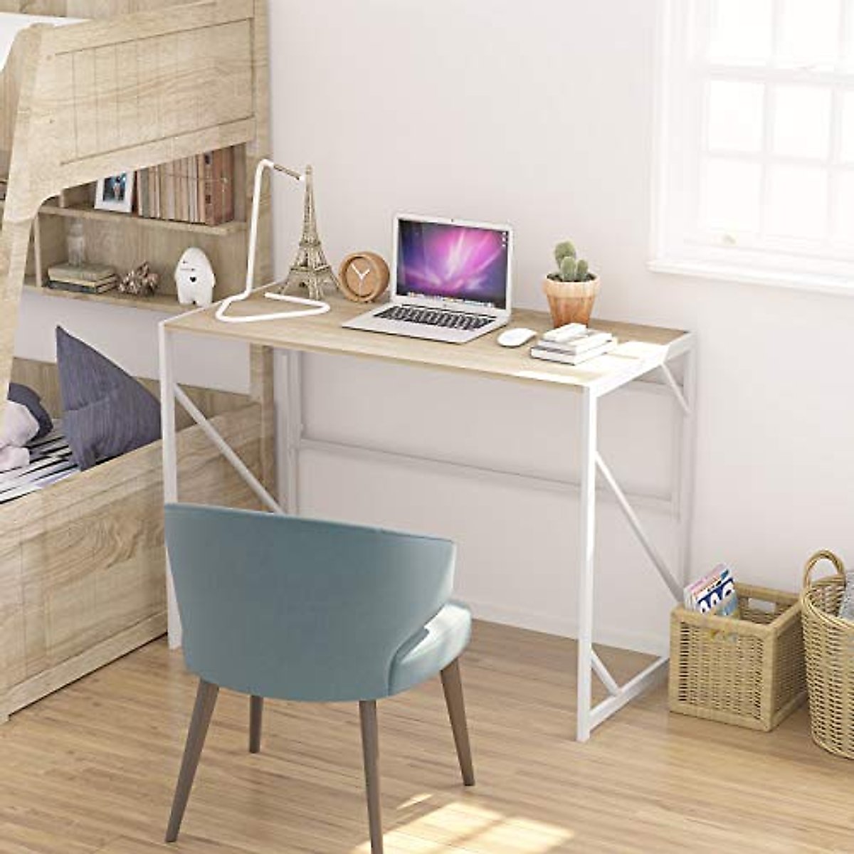 Elephance 40" Folding Computer Desk No Assembly Needed Foldable Small Home Office Desk Study Writing Desk Gaming Table for Small Space (Beige)