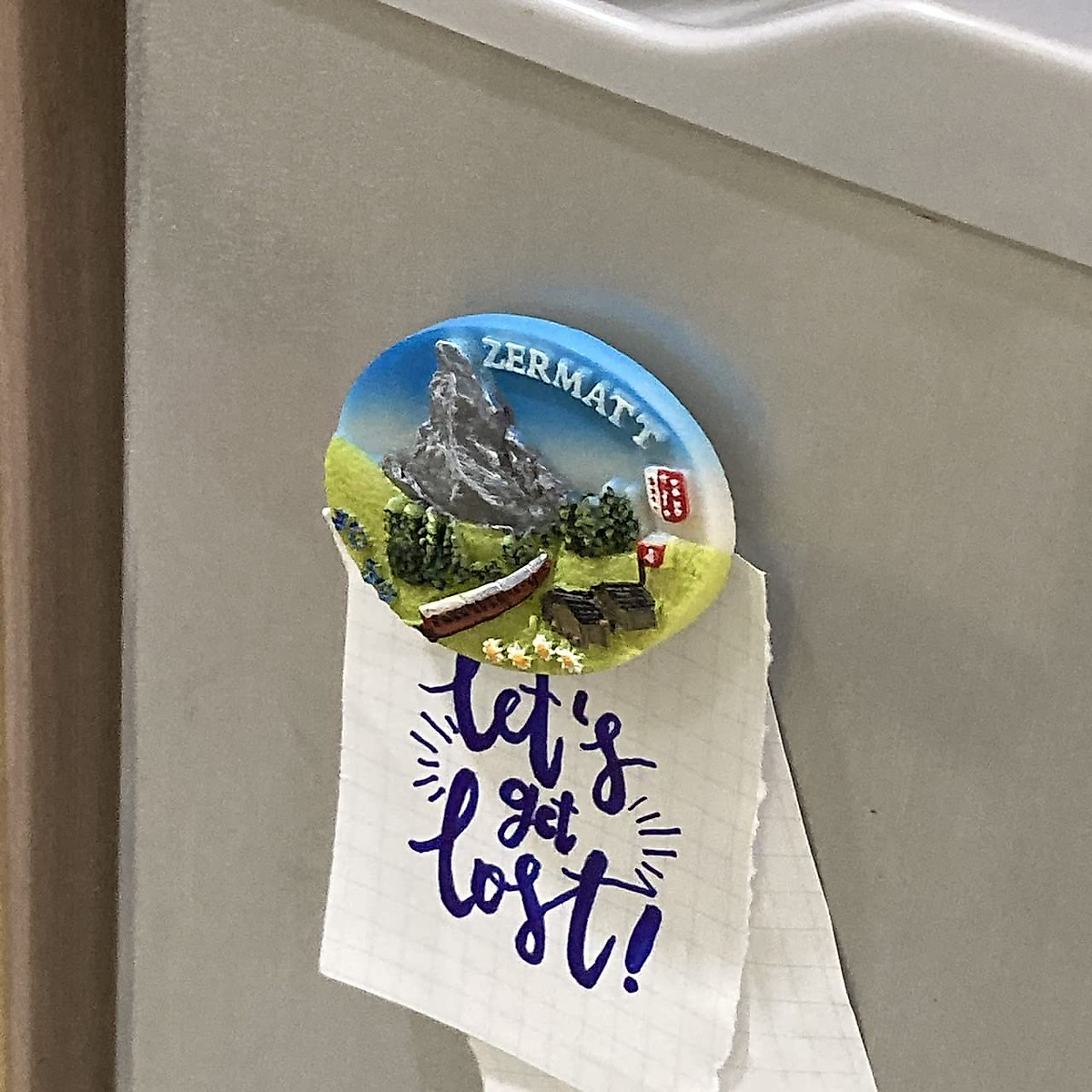 A-ONE Zermatt Switzerland 3D Locker Magnet for Fridge 1PC+Majestic Matterhorn Decorative Embroidered Patch 1PC, Vintage Fridge Magnet,Combat Patch for Accessory Present Gift Collection C185+193