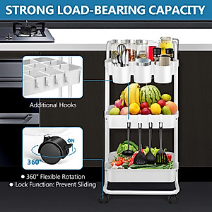 Azmall 3 Tier Utility Rolling Cart - Organizer Cart Storage Cart Makeup Cart Baby Tray Cart with Trolley Handles for Office Bathroom Bedroom (White)