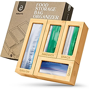 Ziplock Food Storage Bag Organizer - Different Combinations Possible with 4 Separate Plastic Bag Organizers for Drawer - Elegant and Sturdy Boxes with Laser Engraved Titles to Keep Kitchen Drawer Tidy