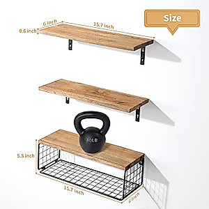 WAKOSAN Floating Shelf,Floating Shelves Wall Mounted Set of 3,Solid Wood Floating Shelves,Rustic Wood Wall Shelves for Kitchen Living Room,Bedroom Shelves,Bathroom Shelf (Natural Brown)