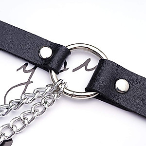 Reetan Punk Leather Body Chains Black Waist Chain Layered Nightclub Ring Belt Belly Chains Rave Party Body Jewelry Accessories for Women and Girls (A)