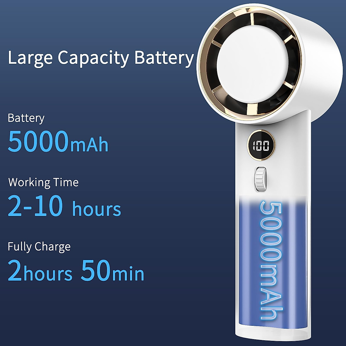 WAFTING Portable Handheld Fan, USB Fan Portable Personal Fan with 100 Speed Adjustable, 5000mAh Battery Rechargeable Mini Fan for Travel Camping Outdoor, Gifts for Women Men