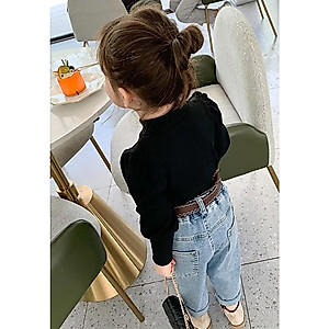 IZYJOY Toddler Baby Girls Basic Solid Color Turtlneck T-Shirt Soft Cotton Tops Cute Puff Long Sleeve Little Baby Clothes (Black, 2-3T)