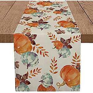 Fall Table Runner Watercolor Pumpkin Autumn Harvest Thanksgiving Table Runners Holiday Dining Room Kitchen Table Party Decoration 13 x 72 Inch