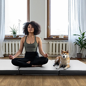 Dlewmsyic Tri-Fold Mattress, Folding Gel Memory Twin Mattress, CertiPUR-US Portable Mattress Topper with Washable Cover-Medium Firmness, for Travel, Camping, Sleepovers (Twins)