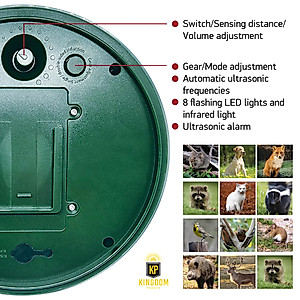 Fall 2024 Animal Repellent Outdoor with Automatic Frequencies, 2 Motion Detectors, 2 Alarms, 8 Stronger LED Lights and USB Cable - Solar Animal Repeller with Expanded Detection Range 360°