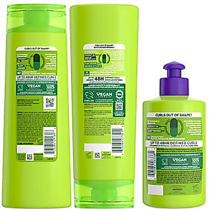 Garnier Fructis Curl Nourish Sulfate Free Moisturizing Shampoo, Conditioner + Air Dry Cream Defining Butter Set (3 Items), 1 Kit (Packaging May Vary)