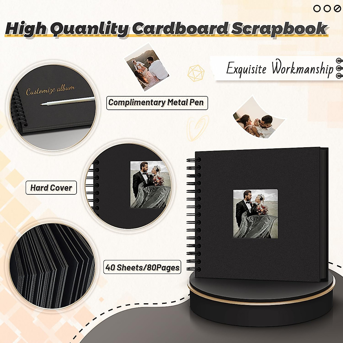 Popotop Scrapbook Photo Album,8x8in 80Pages DIY Hardcover Kraft Photo Album with Display Picture Window,Personalized Blank Memory Book for Family, Wedding,Guest Book,Anniversary