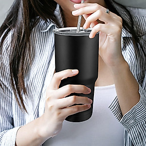 YOUKE OLA 8 Pack Insulated Tumbler with Lids and Straws Bulk Stainless Steel Double Wall Vacuum Insulated Coffee Travel Tumbler for DIY Gift (Black, 30oz)