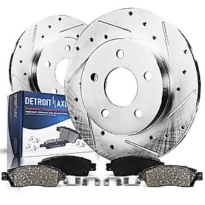 Detroit Axle - Rear Brake Kit for Ford Taurus Explorer Flex Lincoln MKS MKX MKT Drilled and Slotted Brake Rotors Ceramic Brakes Pads Replacement : 12.99" inch Rear Rotors [for Standard Duty Brakes]