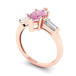 Clara Pucci 2 ct Marquise cut 3 stone Solitaire Pink Simulated Diamond Engagement Promise Anniversary Bridal Ring 18K Rose Gold 5.25