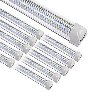 Henwsi 8FT LED Shop Light Fixture, White 10 Pack T8 Integrated Tube Lights, 72W 9500LM 6500K High Output Clear Cover, V Shape 270 Degree Lighting for Garage Warehouse, Upgraded Lights Plug and Play