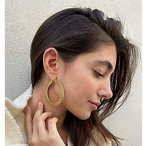Minimal Bohemian 18K Gold Plated Large Round Hoop Earrings for Women Boho Jewelry Thick Wire (Big Size - 2.32")