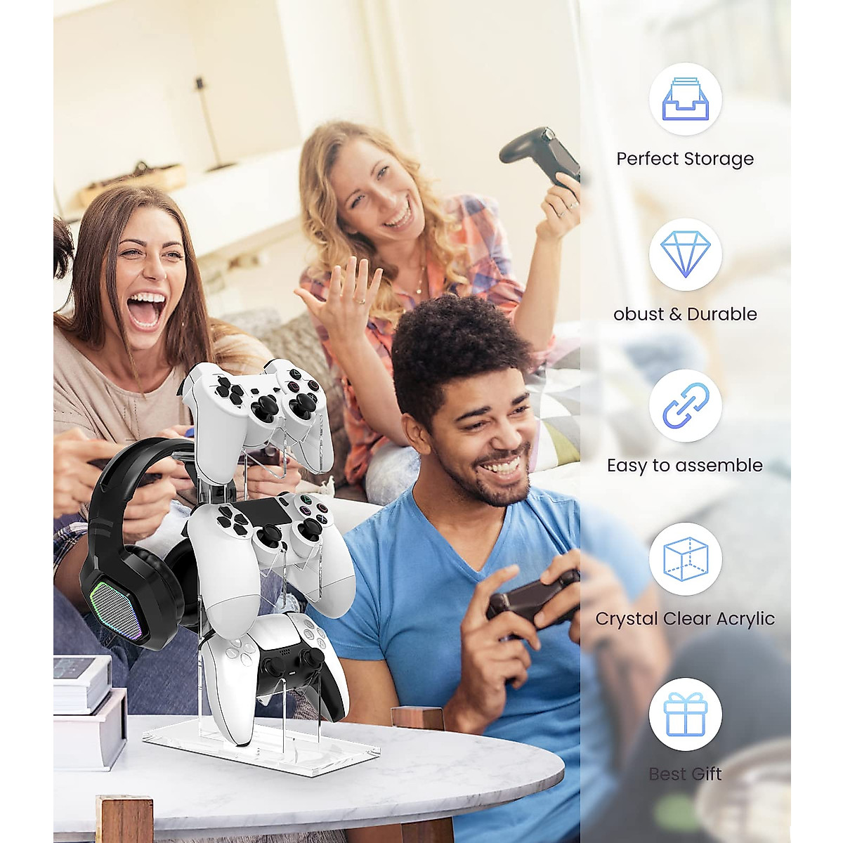 Wedorat Universal 3 Tier Controller Stand and Headset Holder Game Accessories Storage Bracket Gaming Accessories for PS5 PS4 Controller Holder Headset Stand Crystal Clear