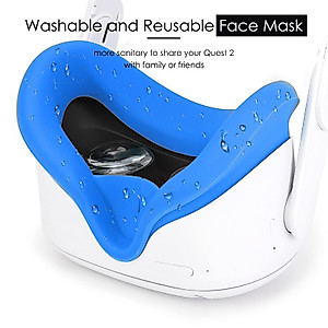 Face Cover & Controller Grip Protective Sleeve for Oculus Quest 2 Light Proof Silicone Face Pad Cushion Anti Collision Handle Cover Shell w/Adjustable Wrist Knuckle Strap No Signal Block (Blue)