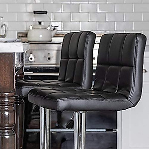 BestOffice Bar Stool Barstools Bar Chairs Counter Height Adjustable Swivel Stool with Back PU Leather Kitchen Counter Stools Set of 2 Dining Chairs (Black)
