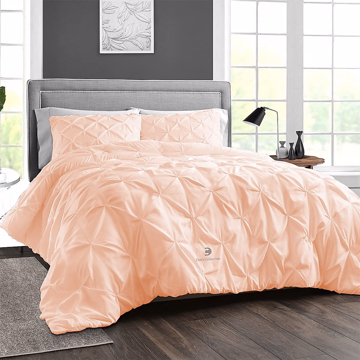 Dee's Collection Alaskan King Size Duvet Covers Egyptian Cotton 600 Thread Count Ultra Soft and Breathable 3 Piece Set Peach Pinch Quilt Cover with Zipper Closure & Four Corner Ties