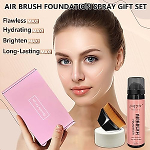 JCOOS Airbrush Foundation, Silk Airbrush Spray Foundation Full Coverage Foundation Makeup Primer Face Matte Foundation Kit Setting Powder, Foundation Brush, Natural Finish Lightweight Christmas Gifts