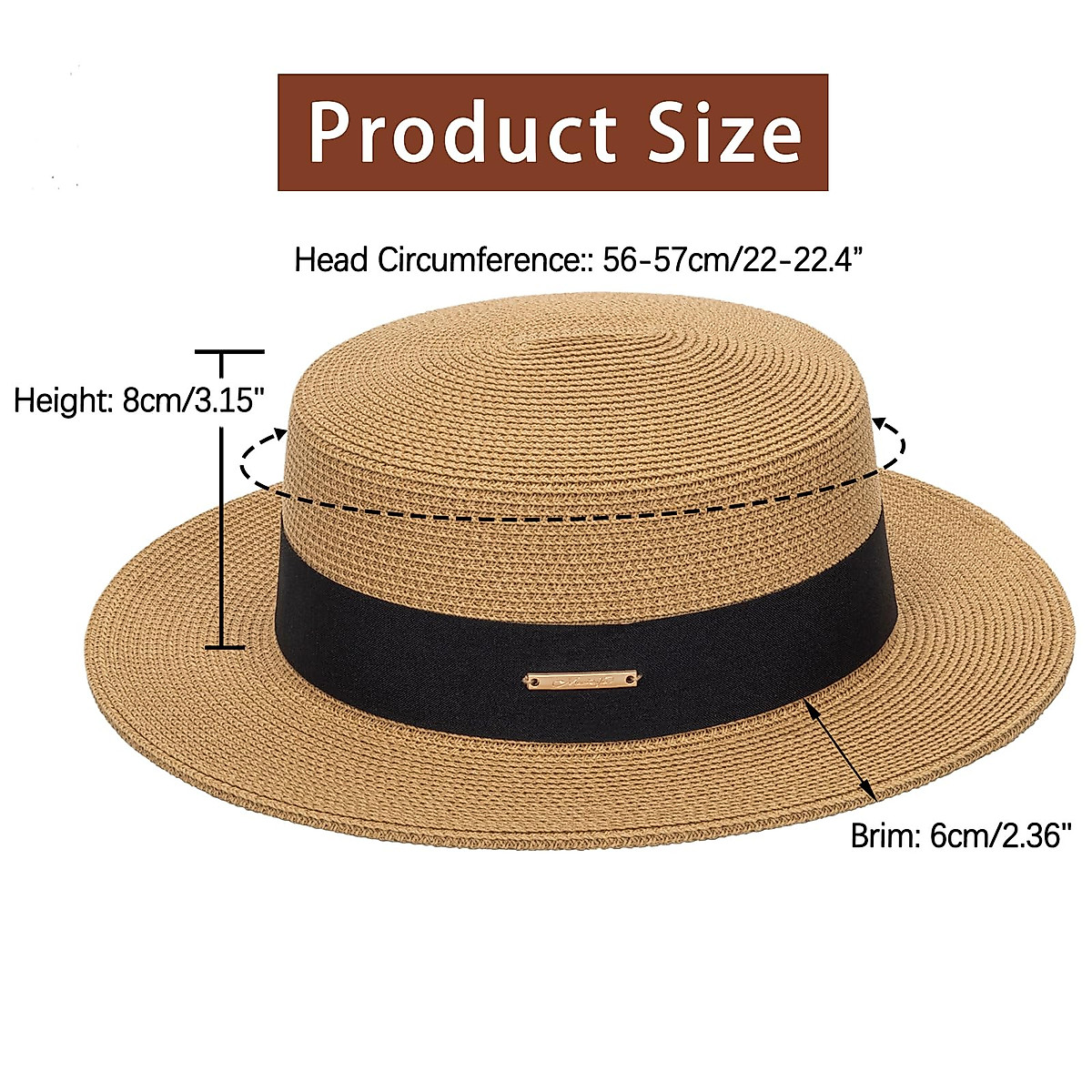 Straw Boater Summer Sun Hat - Wide Brim Fedora Panama Summer Beach Hat for Men Women(Size:Large)