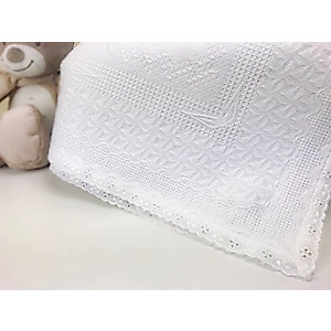 Soullytag 100% Cotton Baby Blanket/Shawl for Newborn Baby (White) - Swaddle Blanket - Baby Gift - Christening Baptism Blanket - English Embroidery