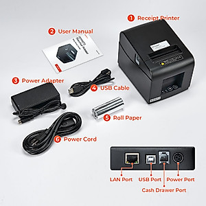 MUNBYN Receipt Printer P072, USB Receipt Printers Support Cash Drawer&80mm Receipt Paper, Thermal Receipt Printer for Small Business, POS Printer Compatible with for Windows/Mac/Linux(Black)