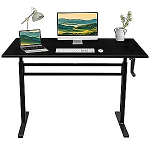 ERGO COMFY Manual Adjustable Height Standing Desk, 48 x 24 Inch Hand Crank Standing Desk with One-Piece Table Top, Sit Stand up Rising Desk, Home Office Computer Workstation, Black