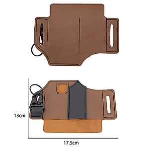 ECSiNG Leather Belt Sheath with Key Holder & Pens Clip & Flashlight Holster Multitool EDC Pocket Organizer Sheath Pouch for Men Brown