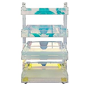 VLOBAOM 4-Tier Rolling Storage Cart, Clear Acrylic Side Table, Acrylic Decor for Home, Bathroom Organizer Storage Rolling Utility Cart,15.6" Dx33.5 H,Multi-Colored