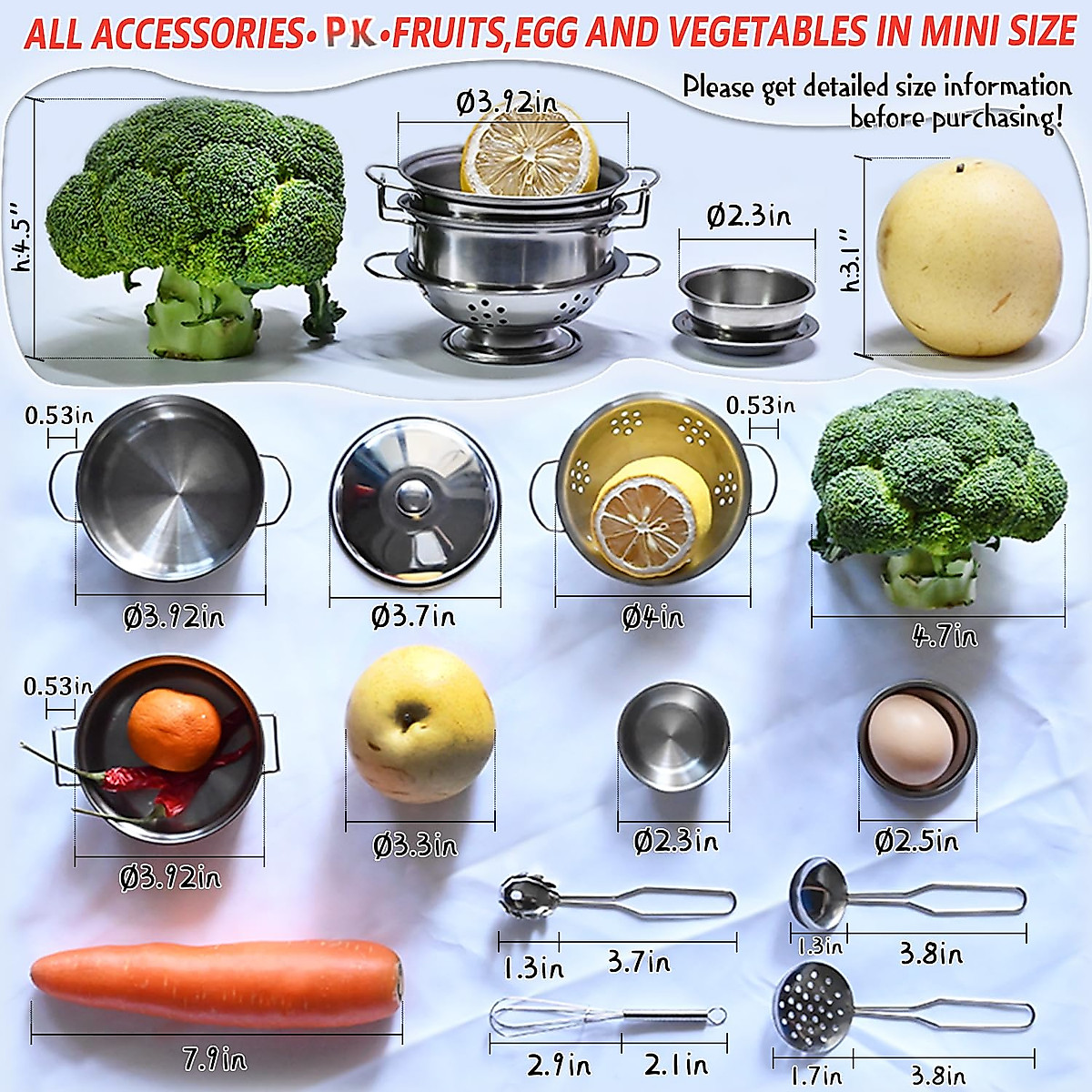 Rupnoflbui Kids Pretend Play Kitchen Toys,Mini Cooking Toys Set Play Kitchen Accessories with Stainless Steel Pots and Pans Set,Pretend Play Food Cooking Utensils Cookware for Girls Boys.11Pcs