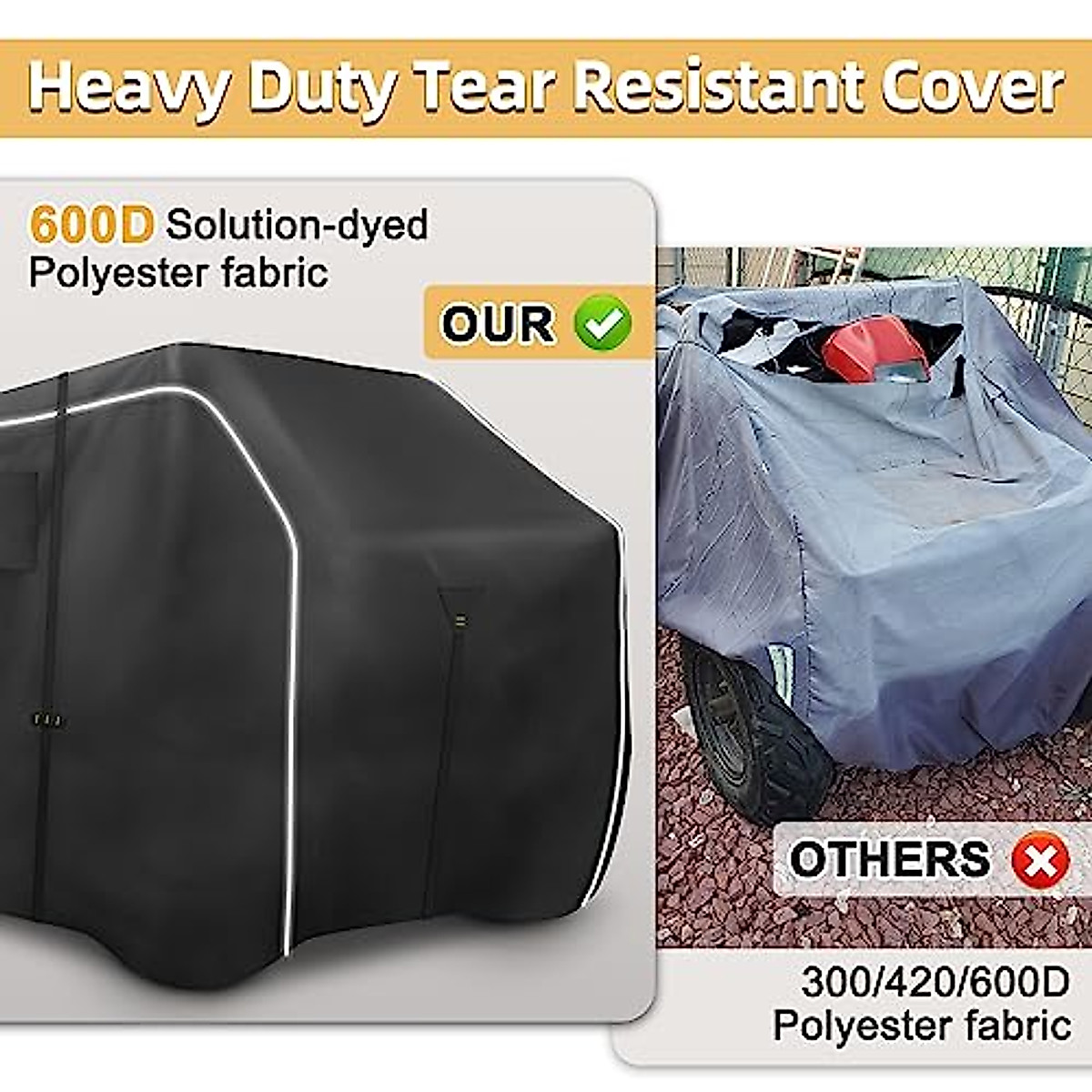 Zenicham 600D ATV Cover - Waterproof & Windproof 4 Wheeler Covers Outdoor Storage, Heavy Duty Quad Wheeler Cover Accessories Fit for Polaris Yamaha Suzuki Honda, 95" L * 50" W * 48" H, Black