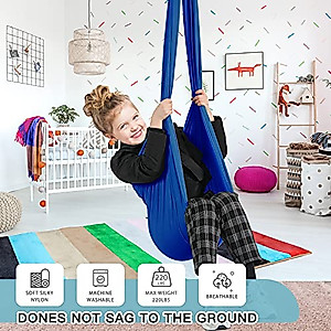 Aokitec Therapy Swing for Kids with Special Needs (Hardware Included) Snuggle Swing Cuddle Hammock Indoor Adjustable Aerial Yoga for Children with Autism, ADHD, Asperger, Sensory Integration(Blue)