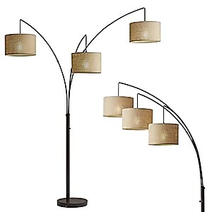 Adesso 4238-26 Trinity Arc Floor Lamp Antique Bronze FinisH, Beige Burlap . Home Decor Lamps and Light Fixtures, 82",3 Arm