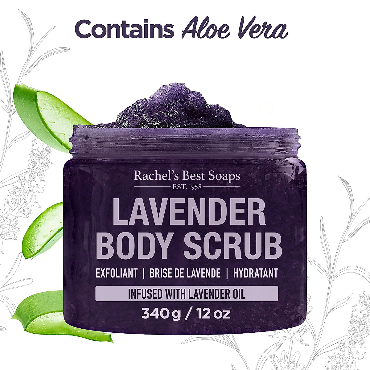 BeautyFrizz Lavender Body Scrub for Women - Exfoliating Body Scrub - Contains Sea Salt, Aloe and Shea Butter - Gently Exfoliates - 24 Oz - Pack of 2
