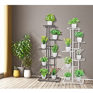 JEPRECO Metal Plant Stand 6 Tier 7 Potted, Multiple Flower Pot Holder Shelves Organizer Rack for Garden Balcony Patio Living Room Indoor Outdoor (Dark Grey)