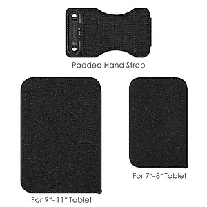 FINTIE Universal Tablet Hand Strap Holder - [Dual Stand Supports] Detachable Padded Hook & Loop Fastening Handle Grip with Adhesive Patch for iPad/Galaxy Tab and All 7-11" Tablets, Black