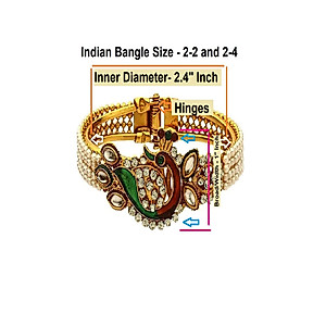 Efulgenz Fashion Jewelry Indian Bollywood Faux Pearl Kundan Rhinestone Peacock Bracelet Bangle (2 Pc) Multicolor
