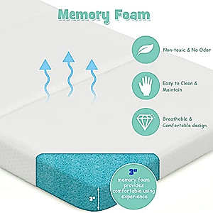 BABY JOY Pack n Play Baby Mattress Pad, 3'' Thick Foldable Mini Toddler 38''x26'' Crib Mattress w/Carrying Bag, Removable Zippered Cover, Portable Playard Mattress for Baby Toddlers
