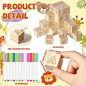 Watersay 53 Pcs Baby Shower Games Sign Kit Include 36 Abc Letter Alphabet Blocks 4 DIY Wooden Blocks 1 Block Game Frame Sign 12 Acrylic Markers for Gender Reveal Building Game Decorate Winners Decor