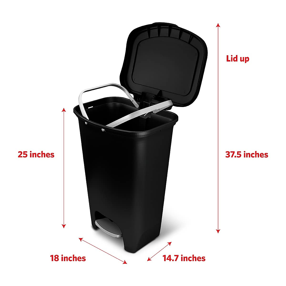 Glad 13 Gallon Trash Can, 2 Pack | Plastic Kitchen Waste Bin with Odor Protection of Lid | Hands Free with Step On Foot Pedal and Garbage Bag Rings, Black, 2 Count