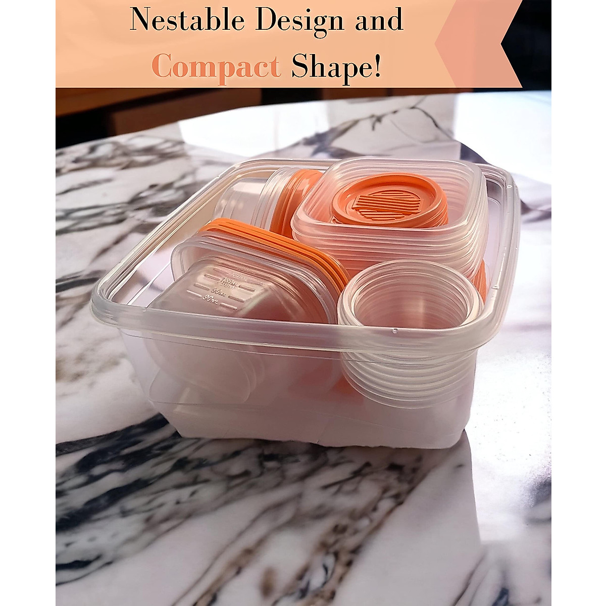 Room 2 Room 42-Piece Food Storage Container Set For Food Storage, Dishwasher Safe, Airtight, BEST VALUE (Orange)