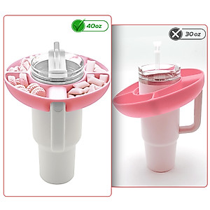 Snack Bowl for Stanley Cup, Silicone Snack Tray Compatible with Stanley Cup Quencher 1.0/2.0 40 oz Tumbler with Handle, Reusable Snack Ring for Home, Snack Container for Stanley Cup Accessories, Pink
