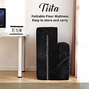 Tiita Folding Sofa Bed Couch, Single Size Foldable Futon Chair Bed with Pillow, Folding Sleeper Sofa Chair Bed Floor Mattress for Guest Room, Living Room, Black