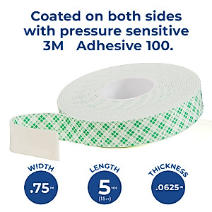 3M 4026 Double Coated Urethane Foam Tape, Bonding, Attaching, Mounting, White, 0.75 in x 5 yd, 1 Roll